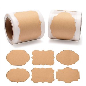 Cualfec Kraft Paper Tag Stickers Blank Labels for Christmas Package, Mason Jars, Bottles, Candle Containers 2" x 3" Large Labels - 100 x 2 Rolls