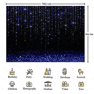 KUKUSOUL Glitter Bokeh Backdrop Royal Blue Shining Bokeh Spots Wedding Decoration Photography Background 7x5ft Birthday Dance Party Baby Shower Photo Booth Props KU775