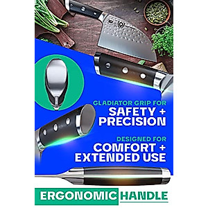 Dalstrong Serbian Chef Knife - 7.5 inch - Gladiator Series Elite - German HC Steel - Meat Cleaver Knife - Hammered Blade Finish - Razor Sharp Kitchen Knife - G10 Handle - w/Sheath - NSF Certified
