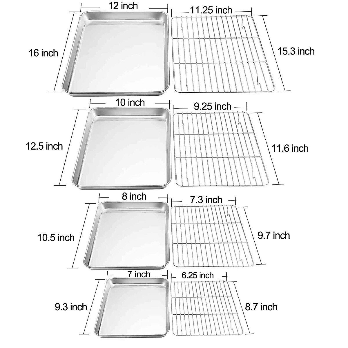 TeamFar Baking Sheet with Rack Set of 8, Cookie Sheet Baking Pans Stainless Steel Bakeware with Cooling Rack Set, Non Toxic & Healthy, Mirror Finish & Rust Free, Easy Clean & Dishwasher Safe