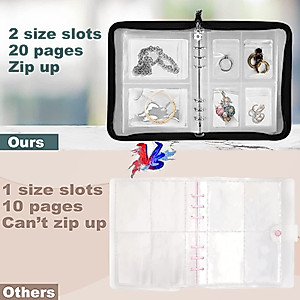 Travel Jewelry Organizer Transparent Jewelry Storage Book Set with Anti-oxidation Pocket Traveling Necklace Earring Organizer for Ring, Bracelets, Postcard (120 Grids +75 Thicken PVC Zipper Bags)