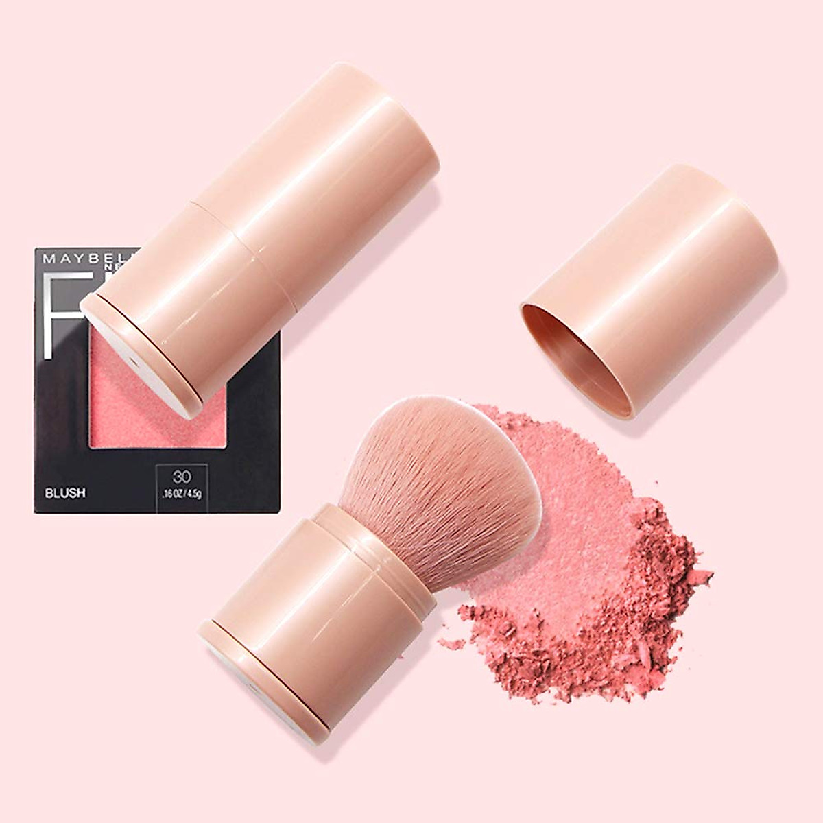 Retractable Kabuki Foundation Brush Travel Face Blush Brush for Mineral Powder, Contouring, Cream (Black + Pink 2Pcs)