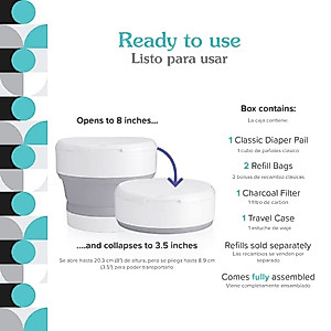 PurePail Go Portable Diaper Pail — White — Superior Odor Control with No Added Fragrance — Collapses for On-The-Go — Compact & Space-Saving