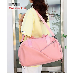 Sports bag, leisure bag, fitness bag, travel bag Womens Sports Gym Bag Backpack Travel Duffle Bag with Wet Pocket Shoes Compartment, Overnight Bag Foldable Pink outdoor (pink)