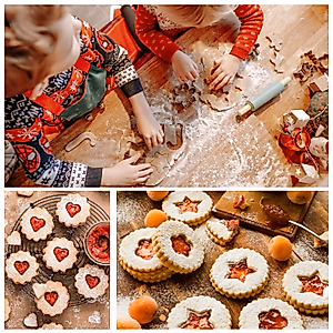 KAISHANE 9PCS Mini Linzer Cookie Cutter Set, Christmas Holiday Metal Cookie Cutters, Gingerbread Man, Christmas Tree, Bell, Heart Shape for Baking Sandwich Jam Cookies