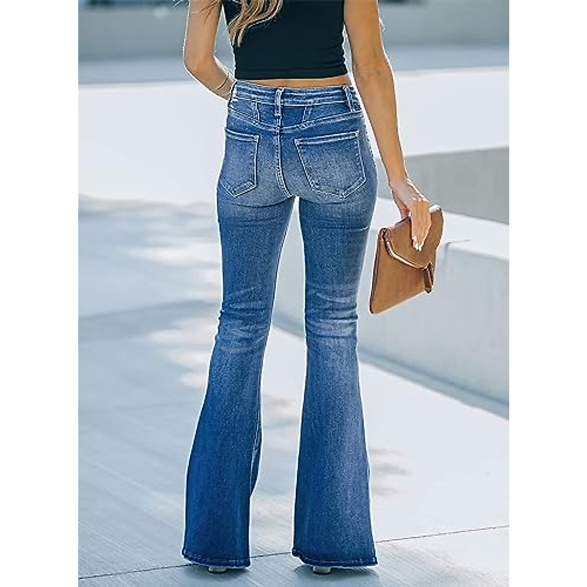 EVALESS Bell Bottom Jeans for Women High Waisted Button Fly Wide Leg Denim Flare Pants Blue 4