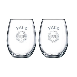 R.F.S.J. Yale University Etched Satin Logo Wine or Beverage Glass Set of 2, Clear, 15 oz, (1268)