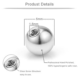 Ruifan 30PRS(60PCS) 5mm Externally Threaded 14G Replacement Balls Body Jewelry Piercing Barbell Parts for Tongue Belly Navel Nipple Ring Pearl Gilitter Sild Glow In Dark