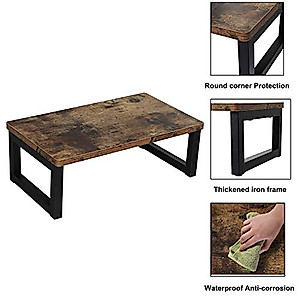 OROPY Vintage Wood Monitor Stand Riser, Multi-Purpose Desktop Storage Organizer Shelf for Laptop Computer, 15.7”L X 9”W X 5.5”H(Dark Brown)