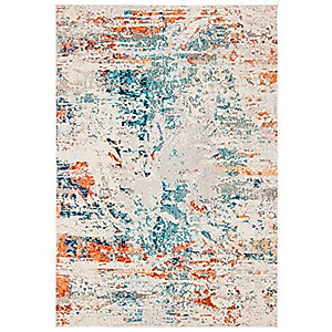 SAFAVIEH Madison Collection 6' x 9' Cream / Orange MAD478B Modern Abstract Non-Shedding Living Room Bedroom Dining Home Office Area Rug