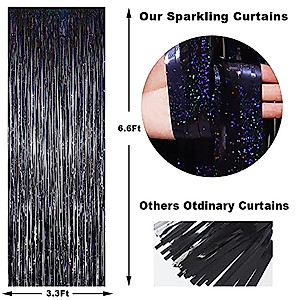 3 Pack Fringe Curtains Party Decorations,Tinsel Backdrop Curtains for Parties,Photo Booth Wedding Graduations Birthday Christmas Event Party Supplies (Black)