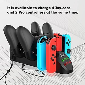 Charging Dock for Nintendo Switch, Charging Station for Nintendo Switch Joy Cons and Nintendo Switch Pro Controllers with LED Indicator