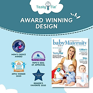 Tasty Tie Teething Tie, 3-in-1 Clip-on Baby Tie, Crinkle Toy & Silicone Teether for 3-6-9-12-18 Month Babies, Unique Baby Boy Gift or Stocking Stuffer, Elephant Style