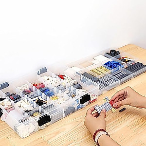 EZOWare 2-Tier Art Craft Storage Organizer Box with 118 Grid Compartments & Handle, Stackable Clear Plastic Adjustable Divider Container Bin for Jewelry, Building Block, Fishing, Sewing Supplies