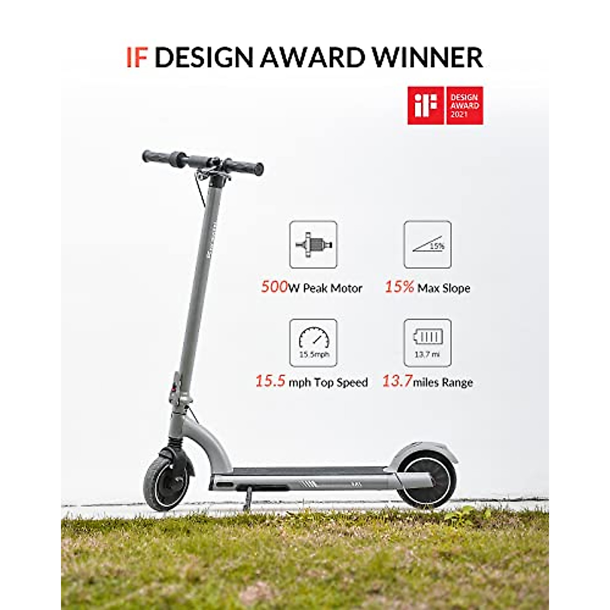 5TH WHEEL M1 Electric Scooter - 13.7 Miles Range & 15.5 MPH, 500W Peak Motor, 8" Inner-Support Tires, Triple Braking System, Foldable Electric Scooter for Adults and Teens, iF Design Award Winner