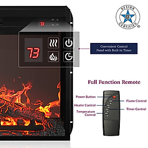 DELLA 23" Indoor Fireplace Heater, Electric Fireplace Insert, Recessed Fireplace Heater with Remote Control Adjustable Brightness, Timer, Automatic Temperature Control, Black