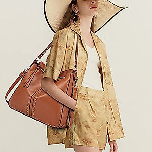 Viviphanhy Women Large hobo Leather tote concealed carry purses shoulder crossbody bags sets(Brown)