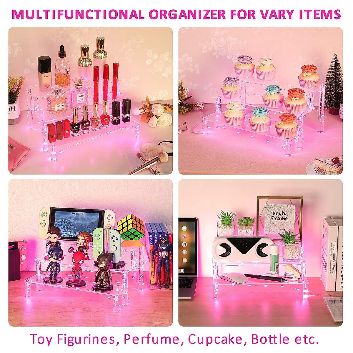 YestBuy 3 Tier Shelf Cupcake Stand (Pink) + 5 Tier Premium Cupcake Holder(Colorful)