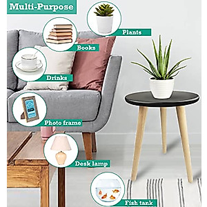 Tuohours 14IN Tall Plant Stand Holder for Indoor Planters, Mid Century Small Round Wood Table for Living Room Corner Floor