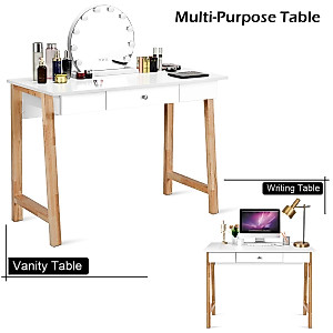 Tangkula Computer Desk with Storage Drawers, Makeup Vanity Table, Writing Study Desk for Home Office, Dressing Table
