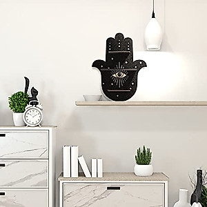 Yulejo Crystal Shelf Display Rustic Wooden Cat Moon Shelves Moth Hamsa Hand Wolf Crystal Holder Shelves Wooden Floating Shelf for Rock Gemstones Meditation Spiritual Gift for Home Bedroom (Hamsa Hand)