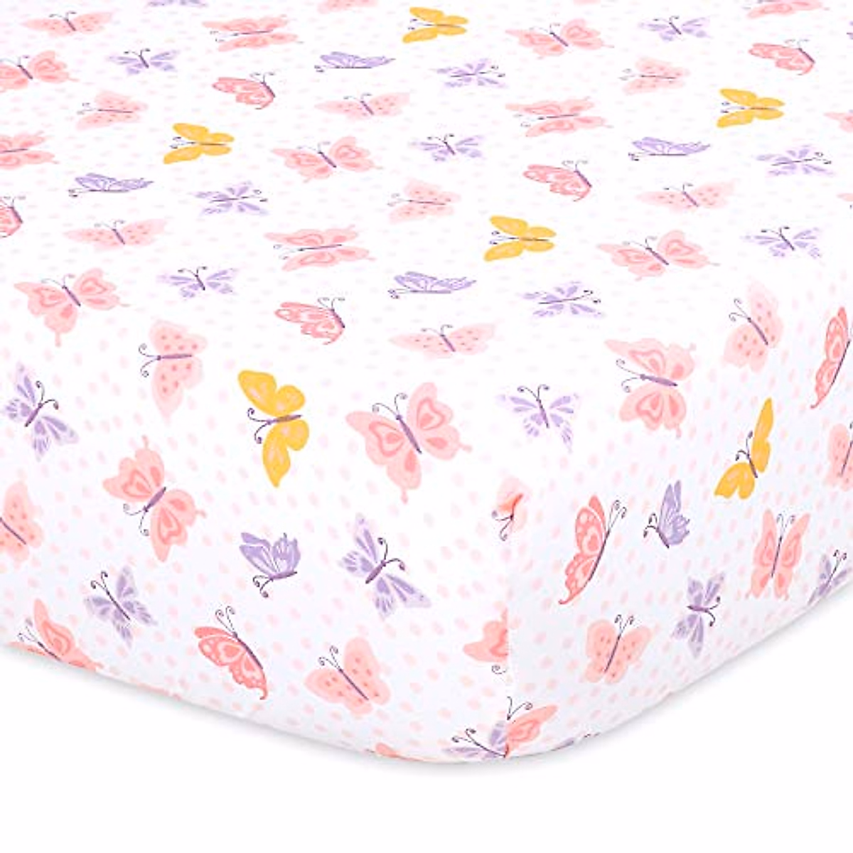 The Peanutshell Butterfly Fitted Crib Sheet Set for Baby Girls - 2 Pack - Pink, Gold, & Lavender