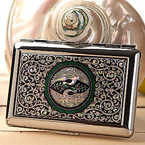 Mother of Pearl Design Engraved Metal Stainless Steel Cigarette Holder Case Storage Box (Double Crane)