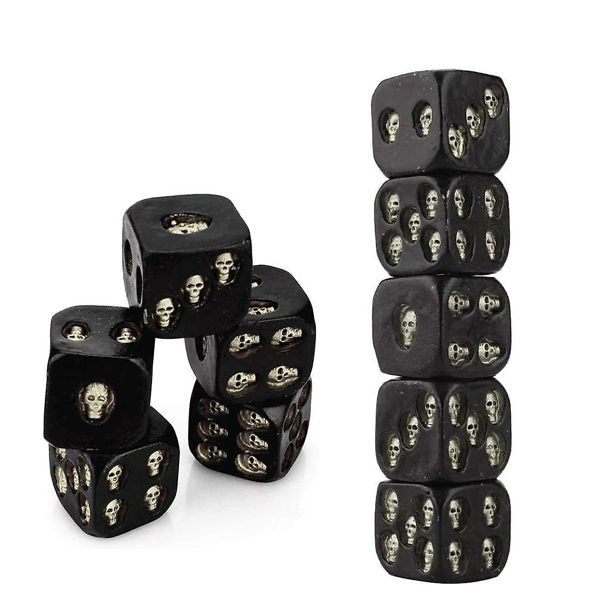 5pcs/Set Black Mini Skull Dice Six Sided Resin Skull Dice for Party Playing Drinking Death Table Game Party Halloween Festival Bar Game Toy Tool (Silver)