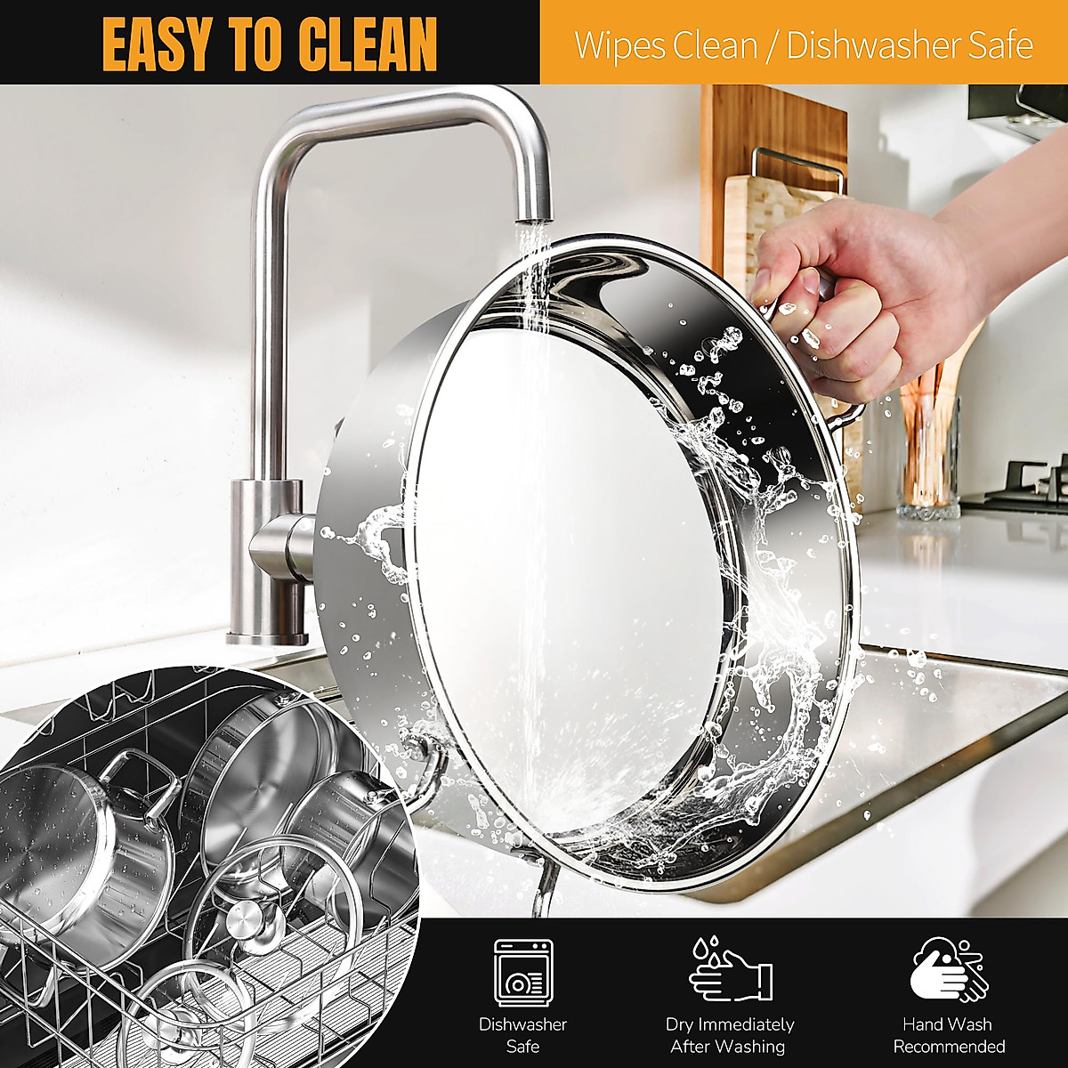 AuFranc® 4 Quart Tri-ply Stainless Steel Stockpot with Glass Lid, Induction Stock Pot Compatible with All Cooktops, Non-Toxic Soup Pot with Riveted Handles, Oven & Dishwasher Safe (Silver)