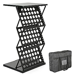 M&T Displays Foldable Counter with Perforated Literature Holder and Carrying Bag, Magazine Rack, Brochure Display Stand, Catalog Leaflet, Flier for Fair, Conference, Shows (Black, 2X(8.5x11))