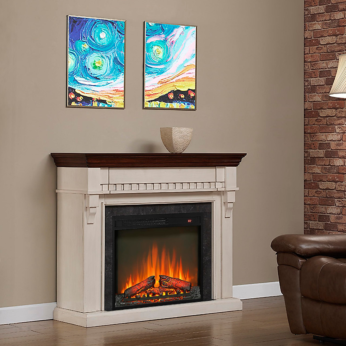 Innoflame 23" Electric Fireplace Insert, Fireplace Heater with Remote, Adjustable 4 Flame Brightness, Log Set, Low Noise, 8H Timer, Overheating Protection, 1400W (23" X 19.7")