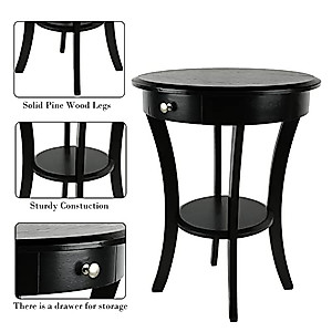 ECOMEX Round Wood Side Table, 20 Inch Wood Curved Legs Living Room Table with Storage Shelf with Intersecting Pedestal Base, Black End Tables for Kitchen, Dining Room, Bedroom, Coffee Bar, Sofa