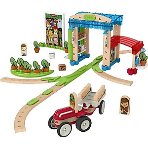 Fisher-Price Wooden Building Toy Wonder Makers Design System Build Around Town Starter Kit, 75 Wood Piece Playset for Preschool Kids Ages 3+ Years