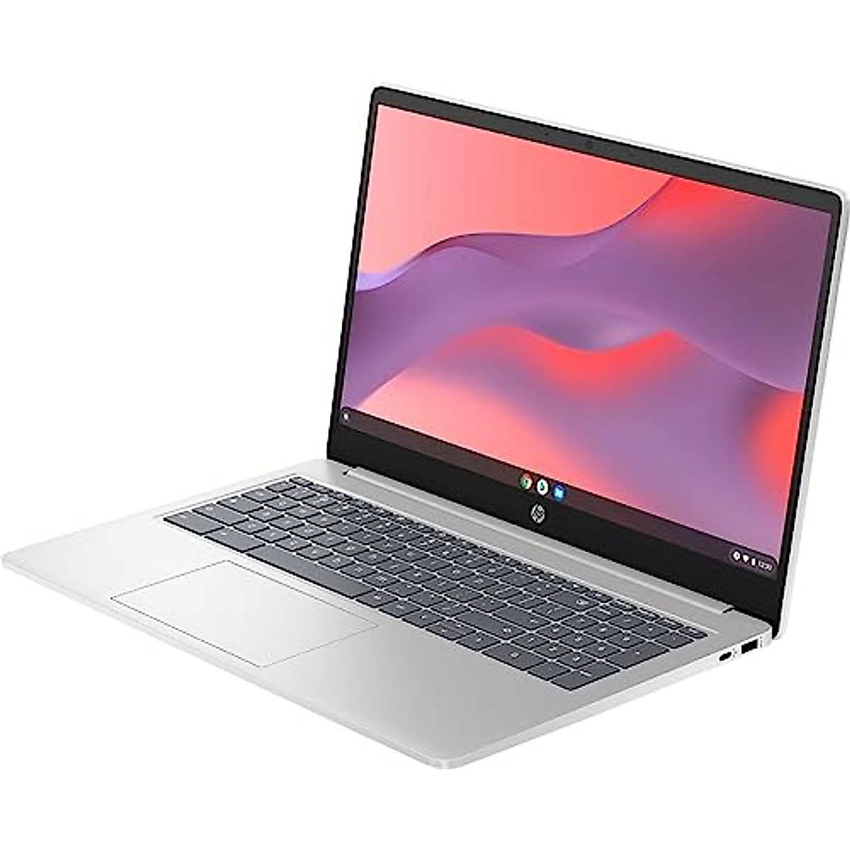 HP Newest 15.6" HD Chromebook Laptop, Intel Processor N200, 8GB RAM, 64GB eMMC + 64GB Card, Webcam, WiFi, Zoom Meeting, Bluetooth, USB-A&C, Chrome OS- Natural Silver, JVQ MP