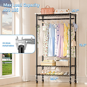 HEMTEN K3 Clothes Rack Heavy Duty Clothing Rack with 8 Shelves 4 Hang Rods, Adjustable Freestanding Metal Clothing Rack for Hanging Clothes, Portable Wardrobe Closet 14"W x 74"L x 74.8"H, Load 970LBS