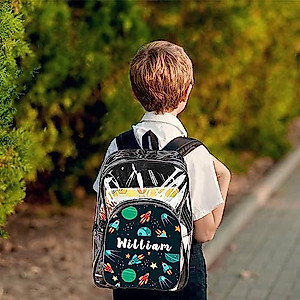 Ecautly Personalized Clear Backpack for Boys, Custom Rocket Pattern Clear Backpack with Name, PVC See Through Transparent for Boys School Waterproof Backpack, Back to School Gifts for Boys Kids