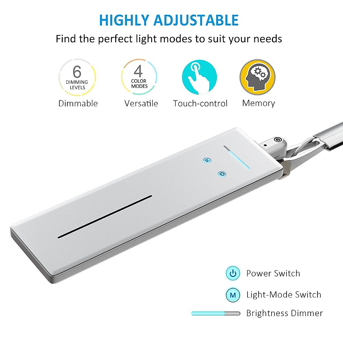 BYB Metal LED Desk Lamp, Architect Swing Arm Lamp with Clamp, Eye-Care Drafting Task Lamp with 4 Color 6 Brightnss, Touch Control, Memory Function for Home Office, Monitor Studio Reading (Silver)