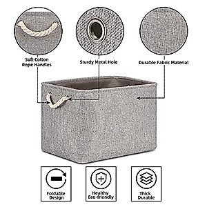 Bidtakay Baskets Set Fabric Storage Bins-Grey Bundled Baskets of 2 Large Baskets 16" X 11.8" X 11.8" + 3 Medium Baskets 15" X 11" X 9.5" for Closet, Shelves