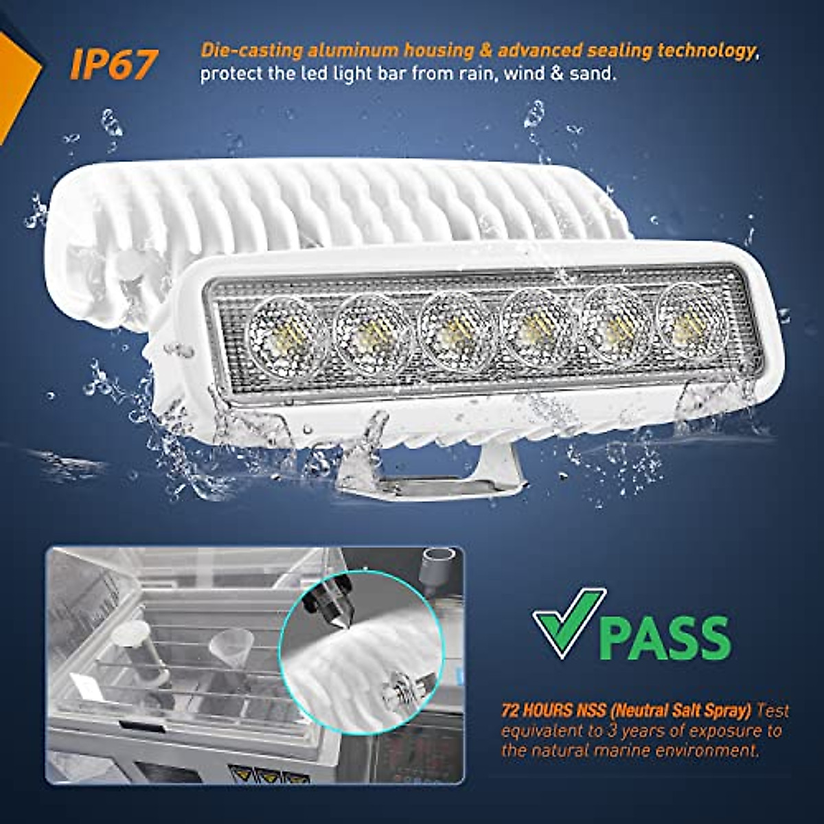 Nilight Marine Led Light Bar 2PCS 18w White 150° Flood Beams Ponton Boat Deck Dock Lights IP67 Waterproof for Night Fishing T-top Stern Yacht Kayak Port Sailboat, 2 Years Warranty