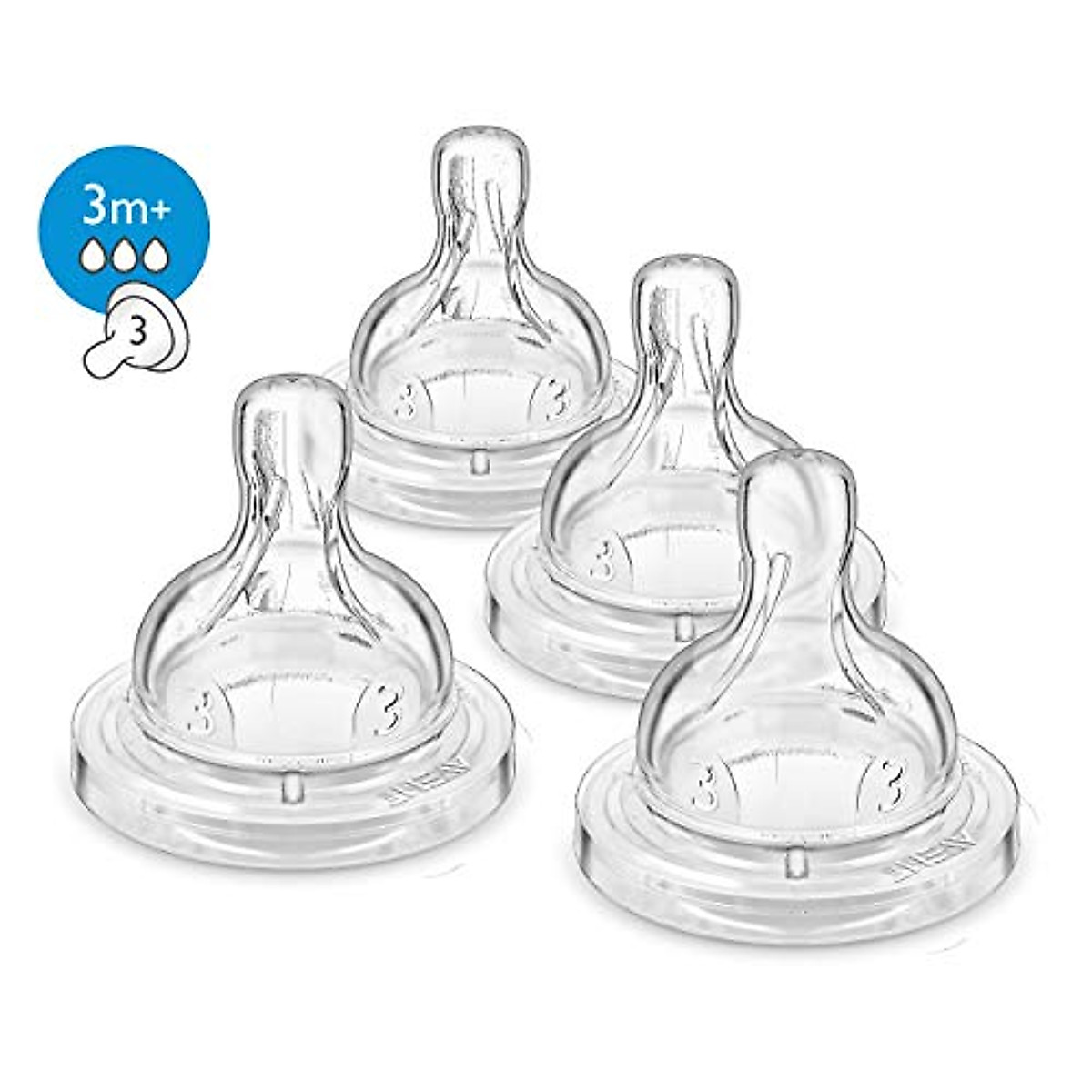 Philips Avent Anti-colic Baby Bottle Medium Flow Nipple, 4pk, Flow 3, SCF423/47
