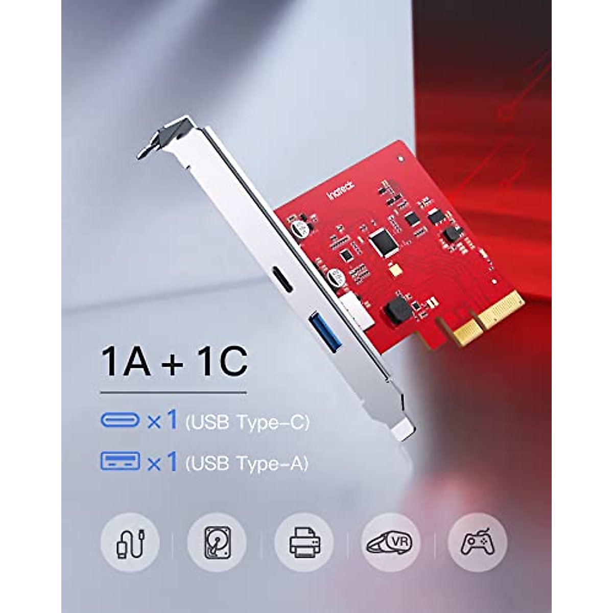Inateck PCIe to USB 3.2 Gen 2 Card with 20 Gbps Bandwidth, USB A and USB C Ports, with Standard and Low Profile Brackets, RedComets U28