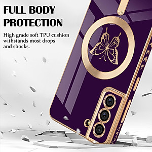 Newseego for Samsung Galaxy S21 Plus 5G Magnetic Case, Cute Butterfly Plating Edge Case with MagSafe for Women Girls Men Soft TPU Bumper Shockproof Protective Cover for Samsung Galaxy S21 Plus-Purple