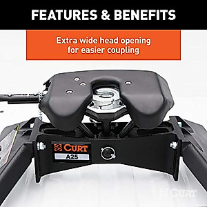 CURT 16093 A25 5th Wheel Hitch, 25,000 lbs, Select Chevrolet Silverado, GMC Sierra 2500, 3500 HD, 8-Foot Bed Puck System