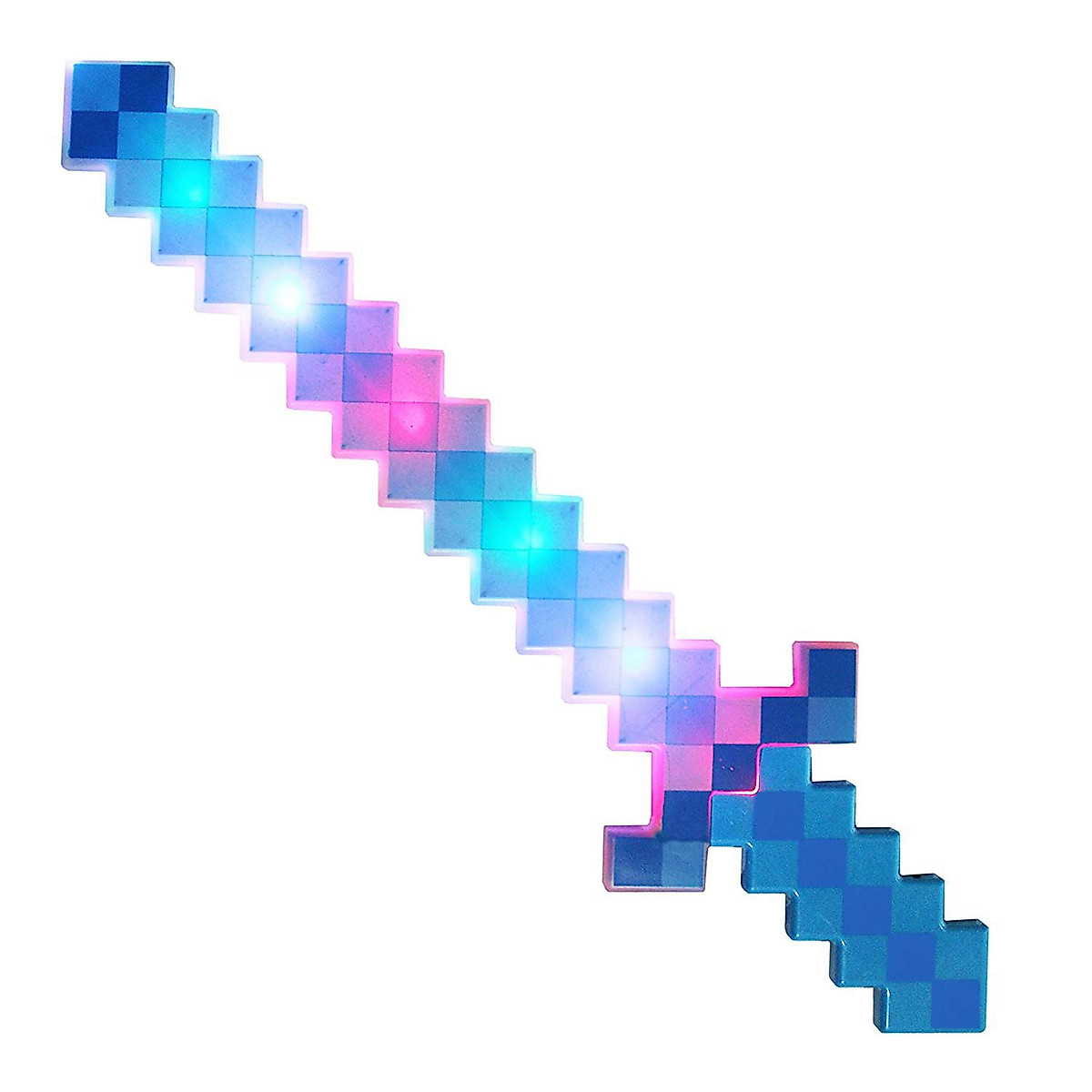 P&F Pack of 2 Color Led Flashing & Sound Light Up Classic Diamond Pixel Swords (Blue& Red)