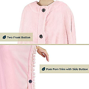 PAVILIA Angel Wrap Poncho Blanket for Women | Plush Warm Wearable Blanket Gift, Fleece Shawl Cape with Pom Pom Fringe and Pockets, Cozy Gifts for Women (Light Pink)