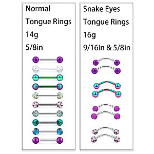 Leiainely Tongue Rings Snake Frog Eyes Bite Piercing Jewelry for Women Men Work 14g 14 Gauge Cute Green Rainbow Surgical Stainless Steel Metal Plastic Acrylic Para La Lengua Aretes Barbell Balls