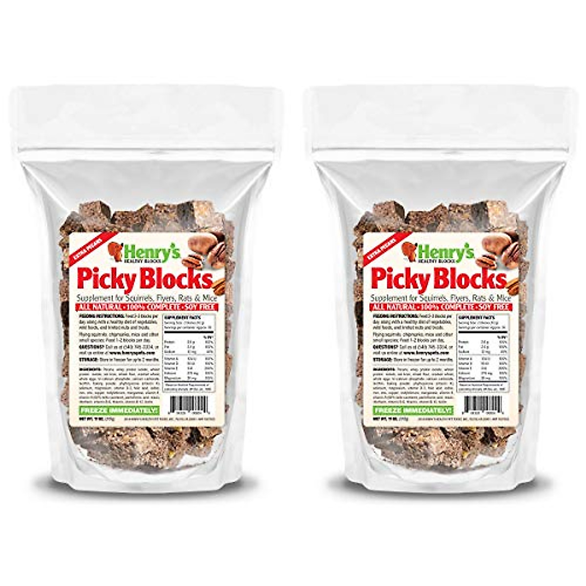 Henry's Picky Blocks - Nutritionally Complete Rodent Blocks – Food for Squirrels, Flying Squirrels, and Chipmunks, 11 Ounces (2-Pack)