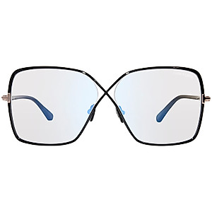 Tom Ford Eyeglasses FT 5841 -B 001 Shiny Black, t Logo/Blue Block Lenses