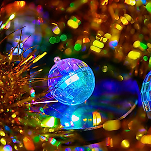 Crowye 12 Pcs Mini Disco Balls Decorations Light up LED Disco Balls Hanging Ornaments 70s 80s Disco Themed Party Supplies Dance Music Neon Christmas Party Favors