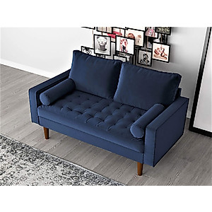 Container Furniture Direct Womble Velvet Upholstered Living Room Diamond Tufted Chesterfield Loveseat With Gleaming Nailhead, Space Blue